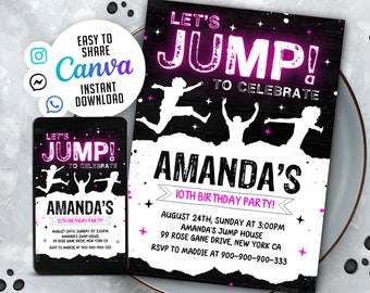 Editable Jump Birthday Party Invitation COLORFUL Jump Birthday Party ...