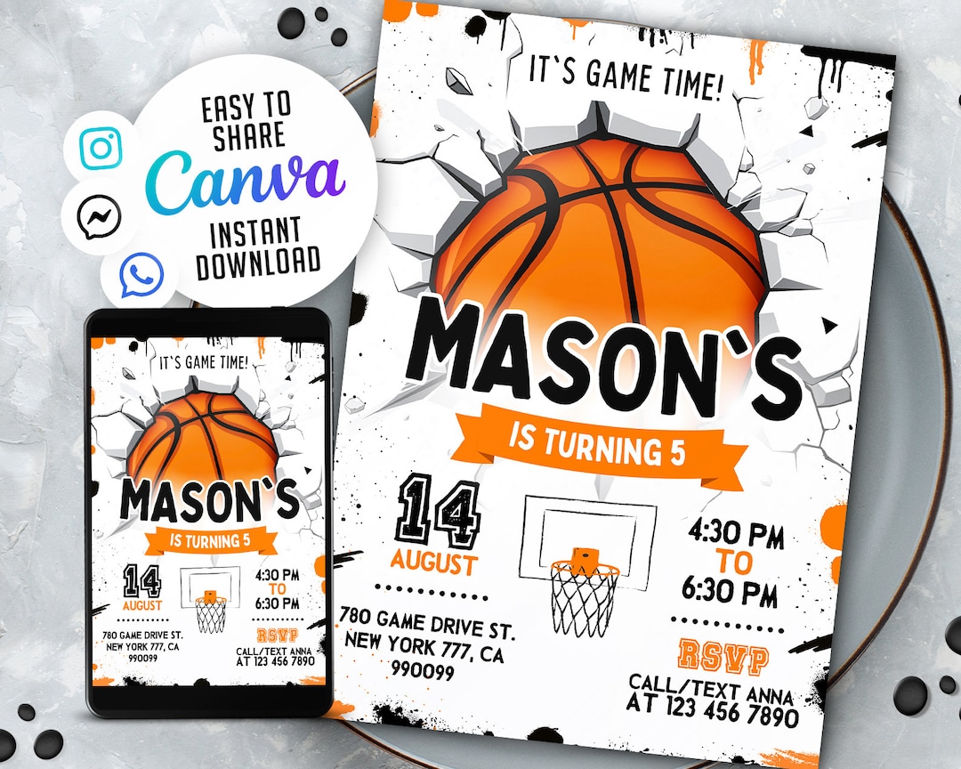 Basketball Invitation, Basketball Birthday Invitation, Instant Download ...