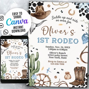 First Rodeo Invitation Template, Wild West Birthday Invite, Boy Cowboy ...