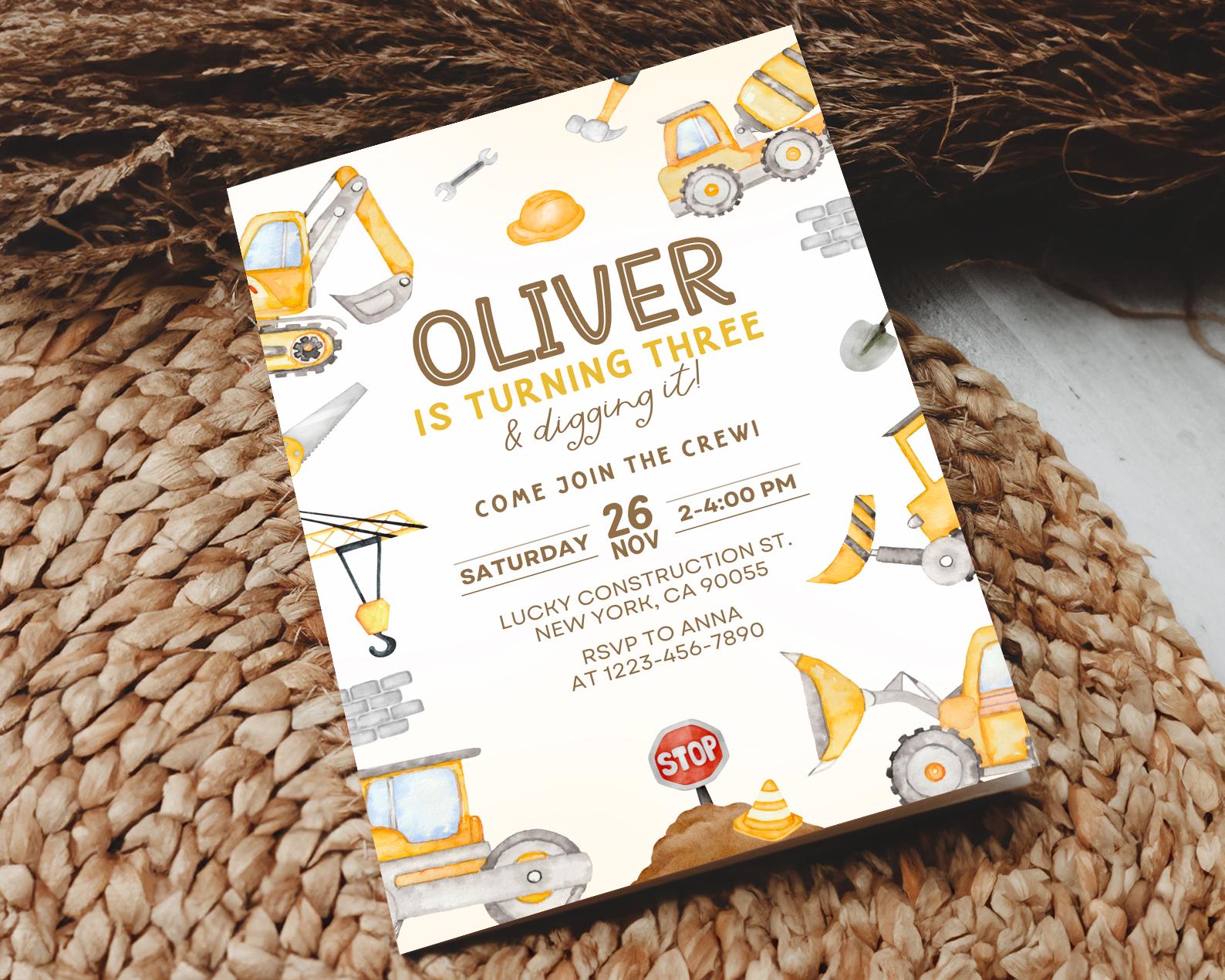 Construction Birthday Invitation, Editable Construction Invitation ...