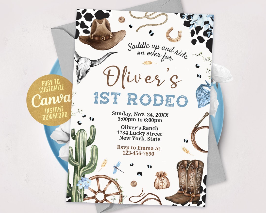 First Rodeo Invitation Template, Wild West Birthday Invite, Boy Cowboy ...