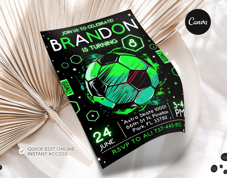 EDITABLE Soccer Birthday Invitation Soccer Invitation 5x7 - Etsy