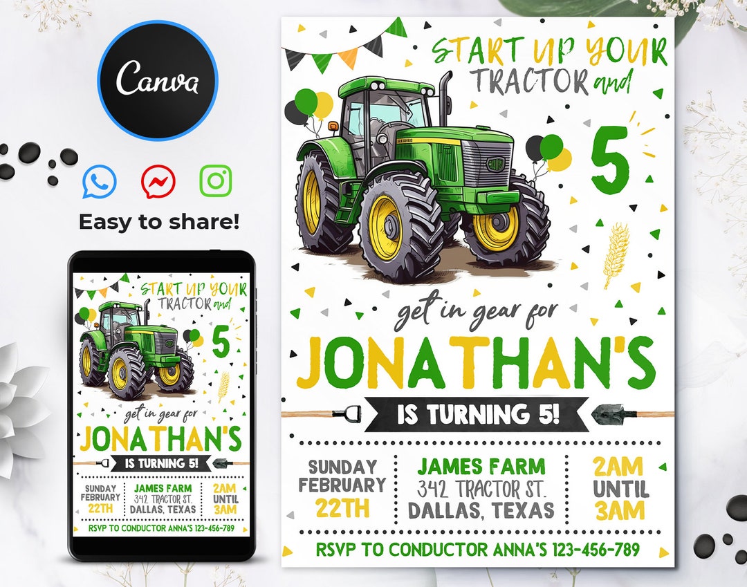 Editable Tractor Birthday Invitation Tractor Invitation 5x7 - Etsy