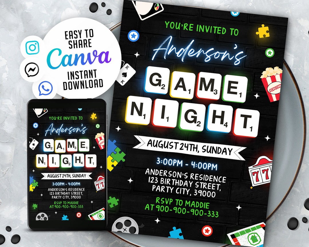Game Night Invitation, Family Game Night, House Party Invitation ...