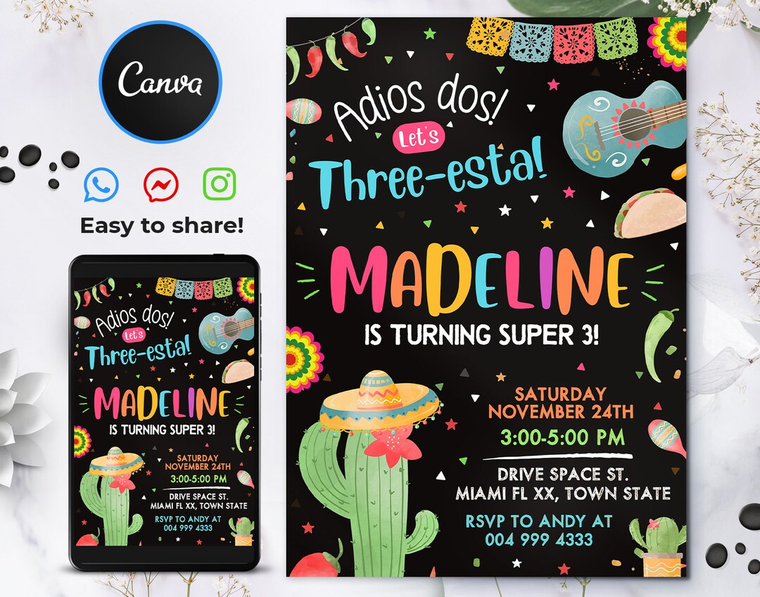 Three-esta Birthday Invitation 3rd Birthday Invitation 5x7 - Etsy