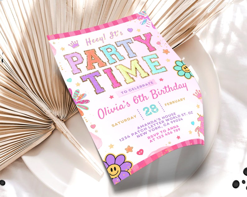 Patch Letter Invitation, Girl Birthday Invitation, Varsity Patch Party ...