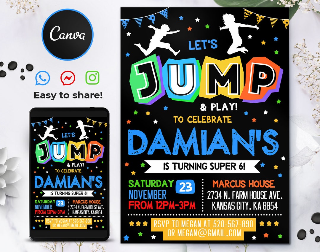 Editable Jump Birthday Invitation Trampoline Jump Invitation - Etsy