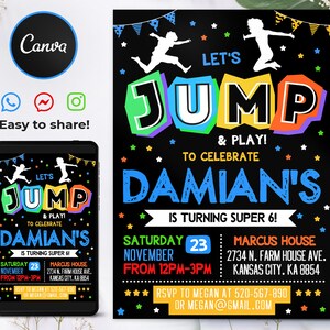 Editable Jump Birthday Invitation, Trampoline Jump Invitation, 5x7 ...