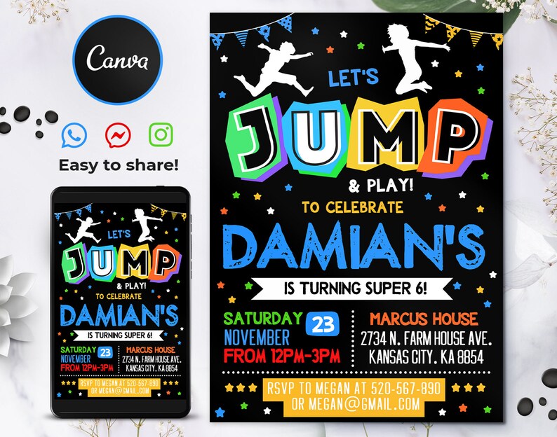 Editable Jump Birthday Invitation Trampoline Jump Invitation - Etsy