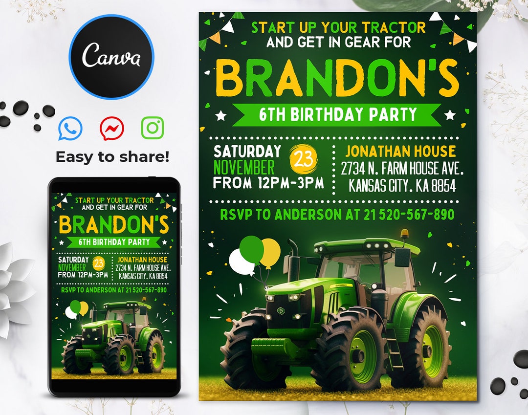 Editable Tractor Birthday Invitation, Tractor Invitation, 5x7 Editable ...