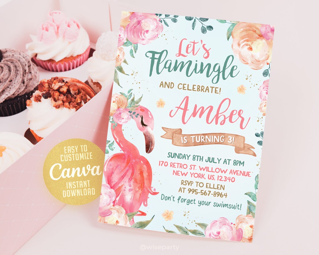 Flamingo Birthday Party Invitation, Flamingo Theme Party, Electronic ...