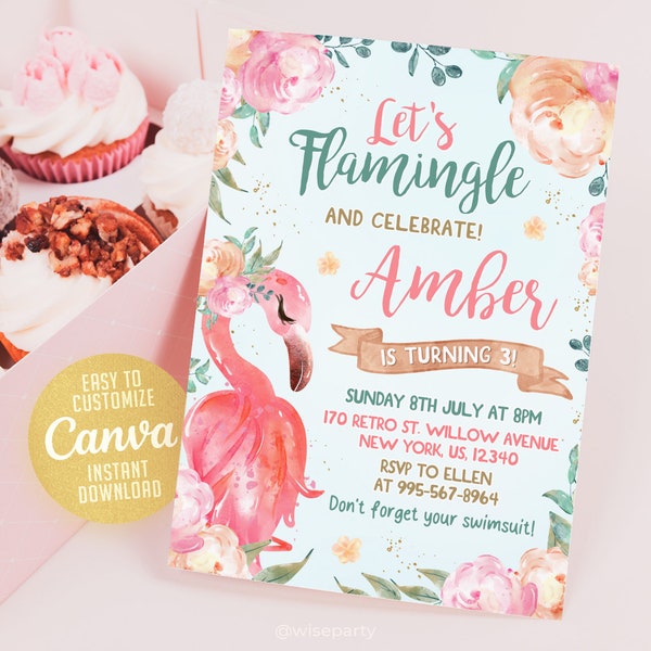 Flamingo Theme Party Invitation - Etsy