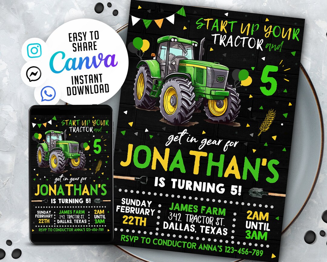 Editable Tractor Birthday Invitation, Tractor Invitation, 5x7 Editable ...