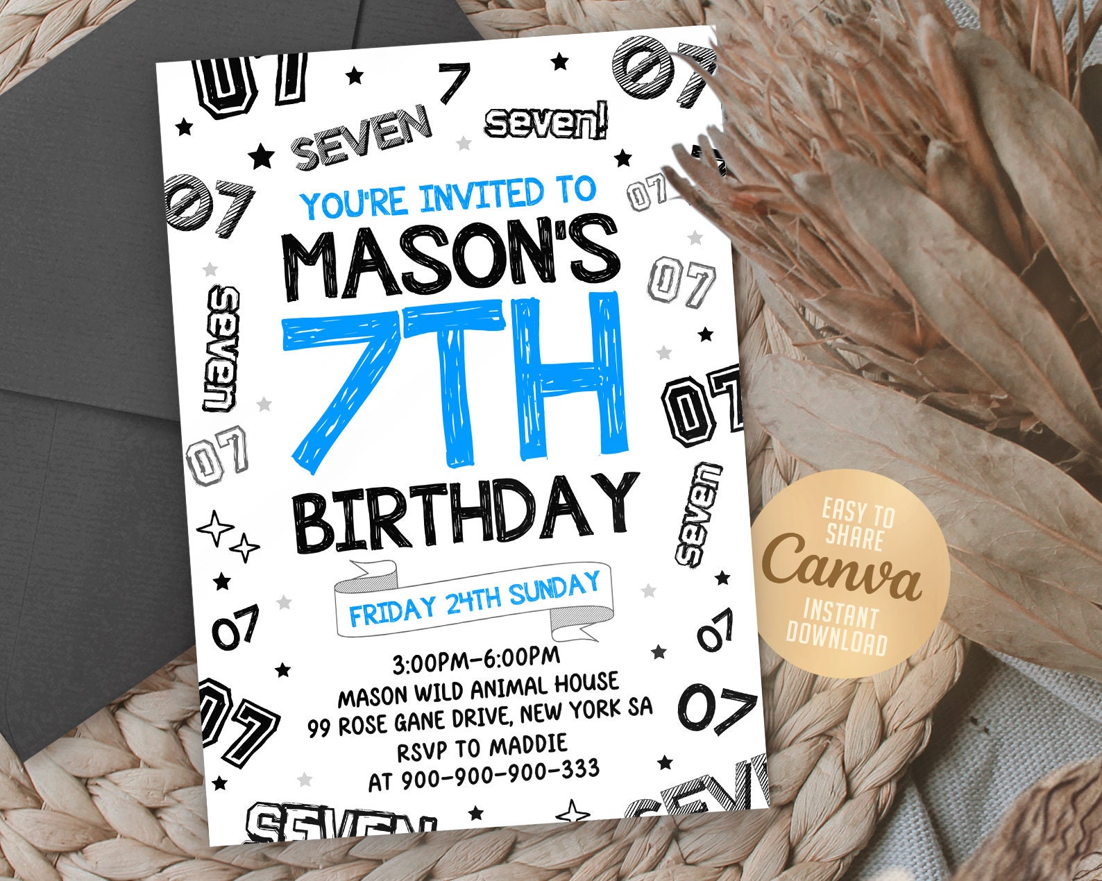 7th Boy Birthday Invitation Boy Birthday Invites Instant - Etsy