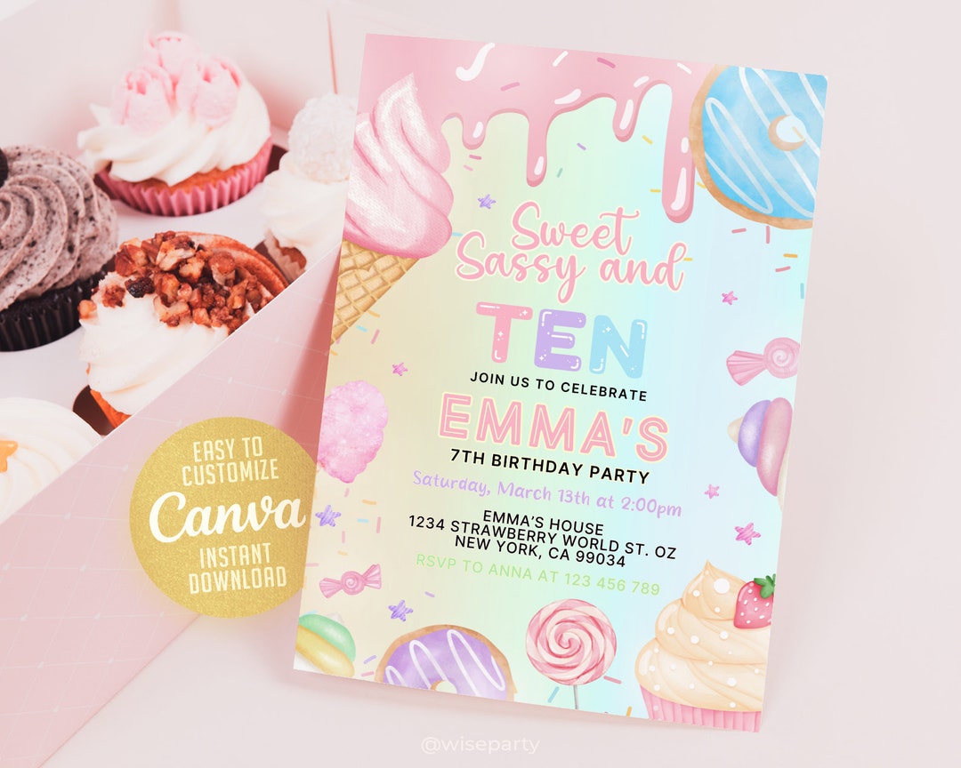 Sweet Sassy and TEN Birthday Invitation, Candy 10th Invitation, Candy ...