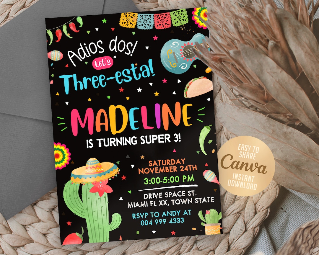 Three-esta Birthday Invitation, 3rd Birthday Invitation, 5x7 Editable ...