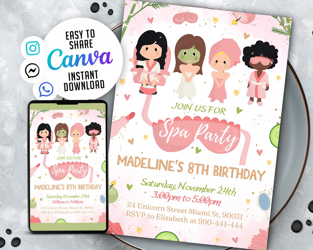 Spa Party Birthday Invitation Template, Spa Party Birthday Invitation ...