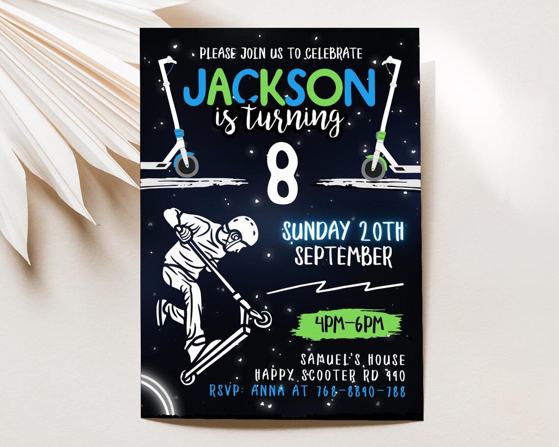 Scooter Birthday Invitation Template, Editable Canva Party Invite (5x7 ...