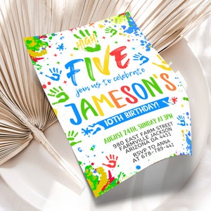 Boy High Five Invitation, Editable Confetti 5th Birthday Invite ...