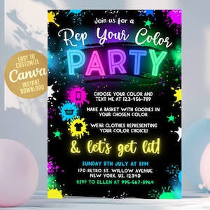 Color Party Invitation, Rep Your Color Party, Colour Splash Party ...