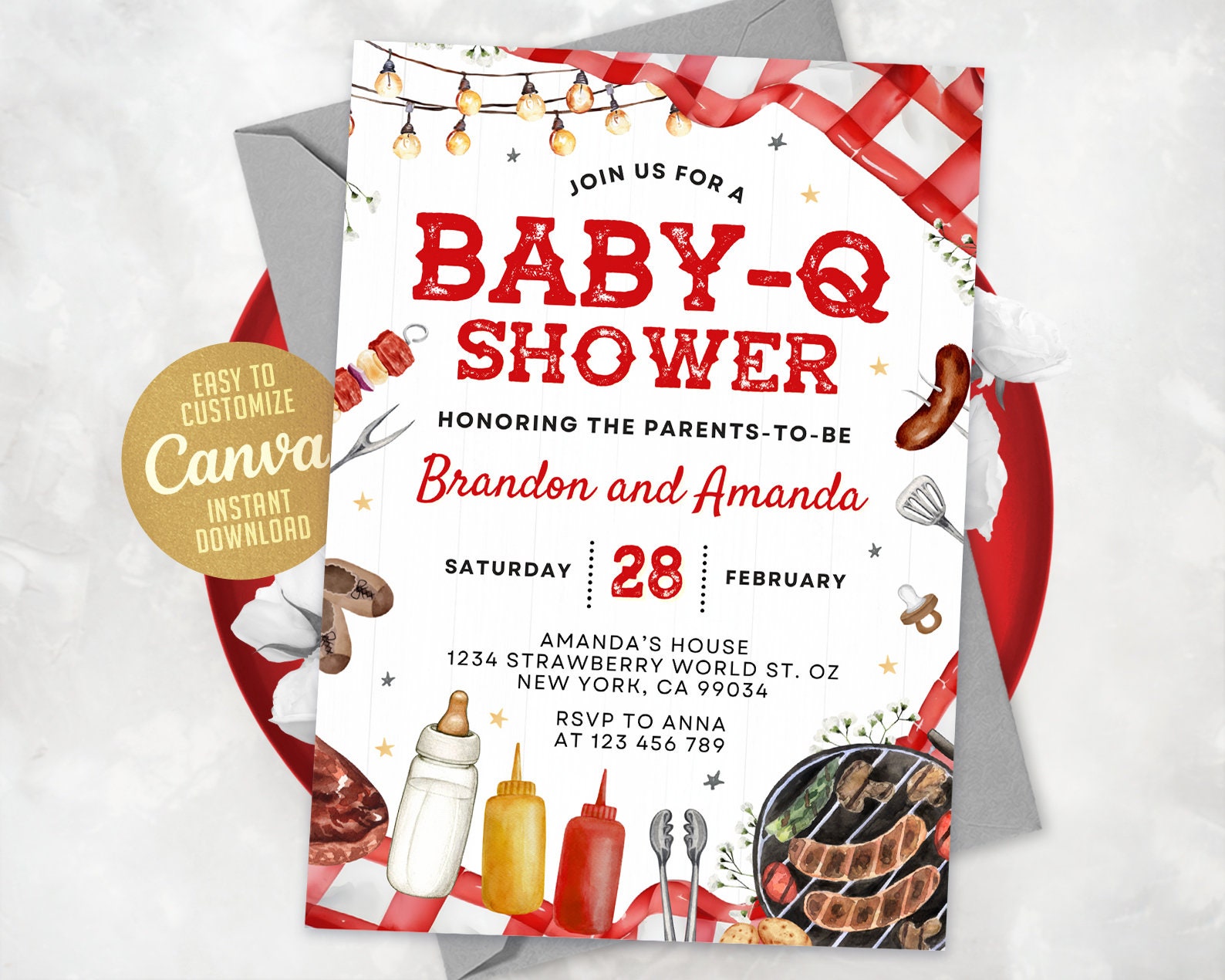 Baby-q Baby Shower Invitation, Backyard BBQ (canva Template) - Etsy