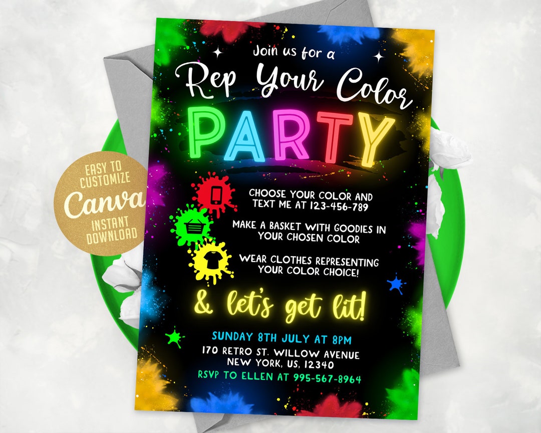 Color Party Invitation, Rep Your Color Party, Colour Splash Party ...