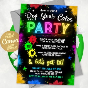 Color Party Invitation, Rep Your Color Party, Colour Splash Party ...