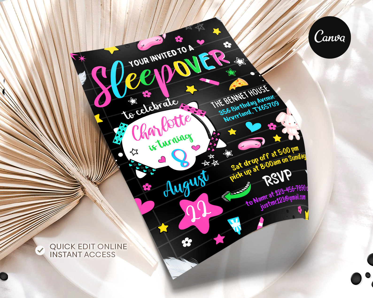 Sleepover Invitation Slumber Party Invitation Sleepover - Etsy