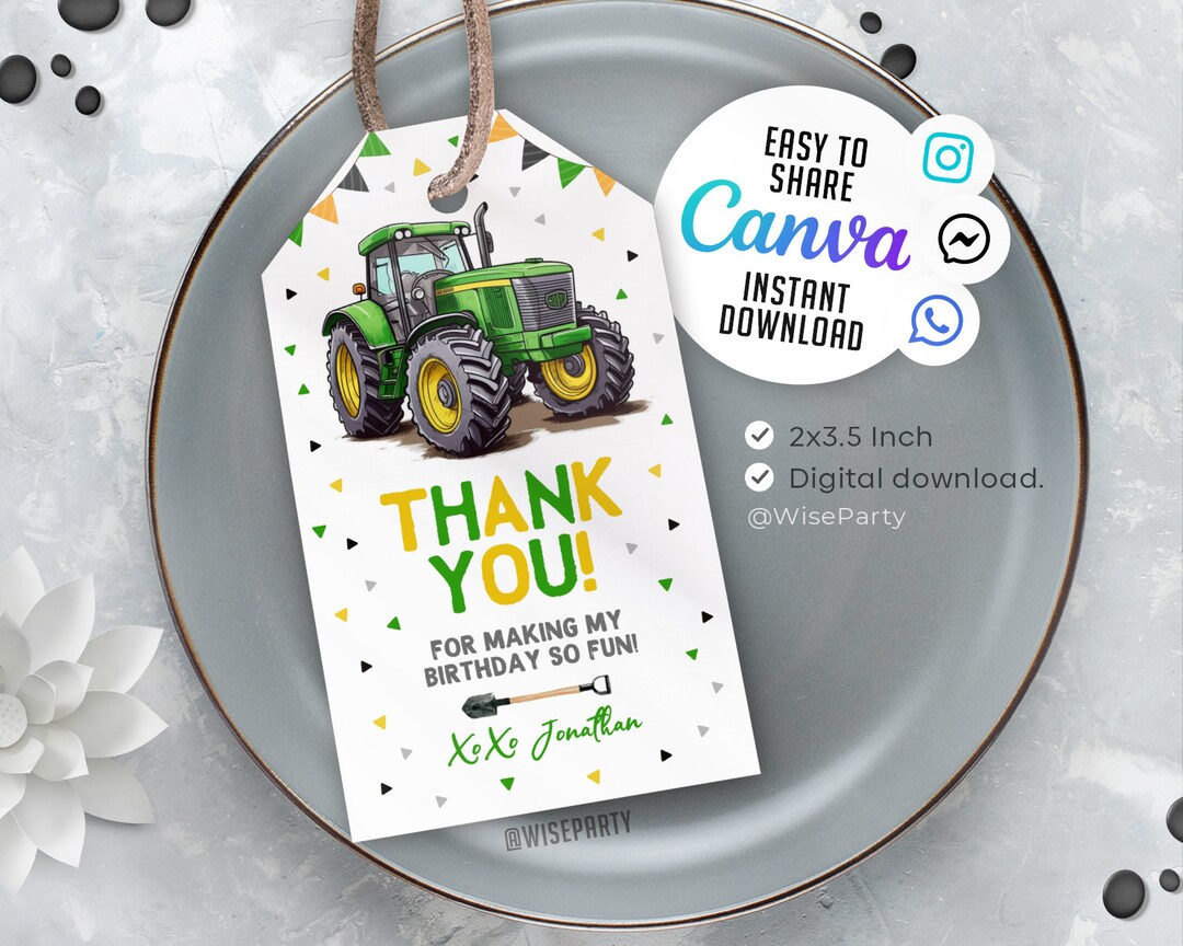 Editable Tractor Tag, Tractor Thank You Tag, Tractor Favor Tag, Canva ...