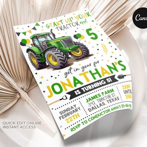 Editable Tractor Birthday Invitation, Tractor Invitation, 5x7 Editable ...
