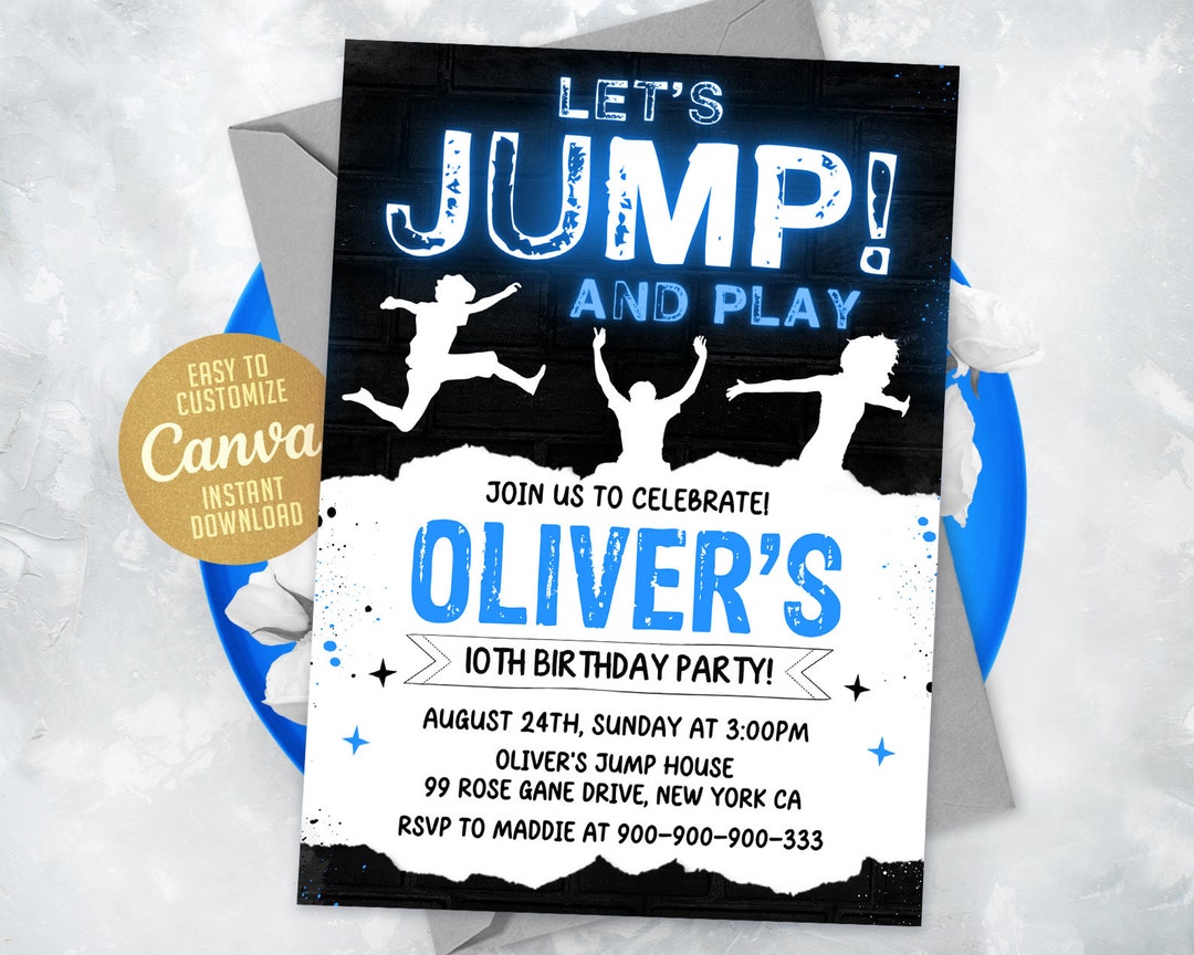 Jump Birthday Invitation, Birthday Party Glow Jump Trampoline Party Let ...