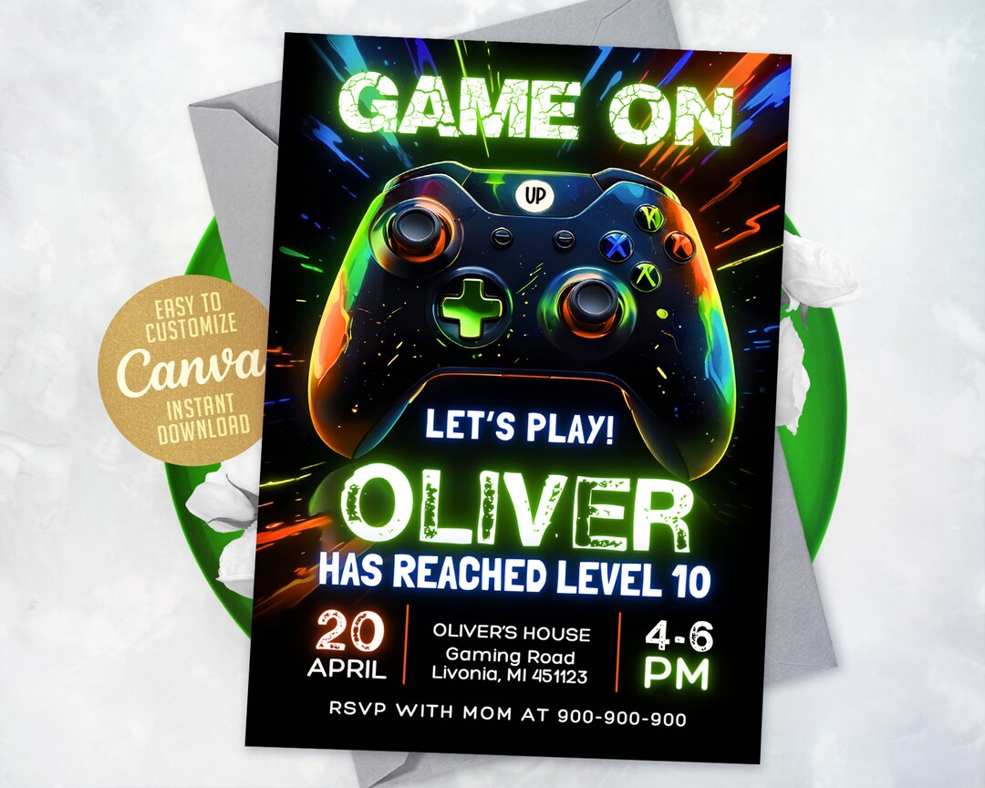 Editable Video Game Party Invitation, Level up Birthday Invite, Gamer ...