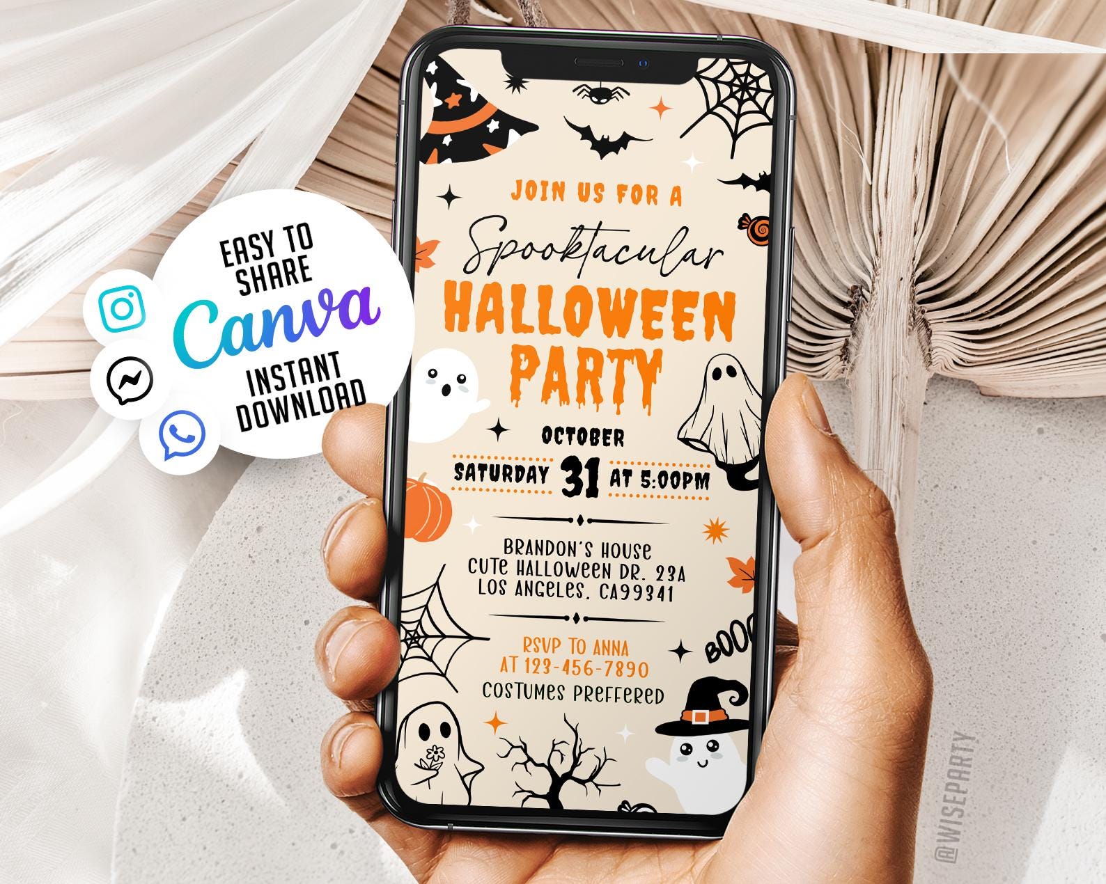 Digital Halloween Party Invitation, Phone Text Invite, Canva Template ...