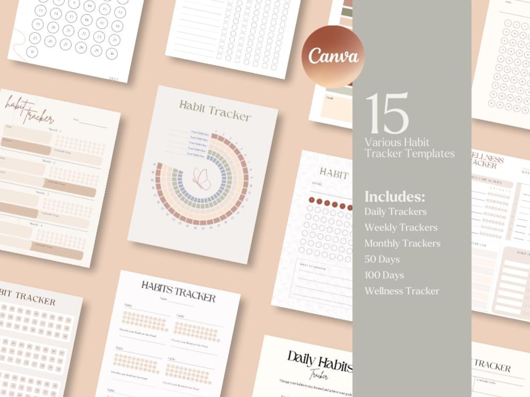 Habit Tracker Bundle Canva Editable Template, Digital & Printable ...