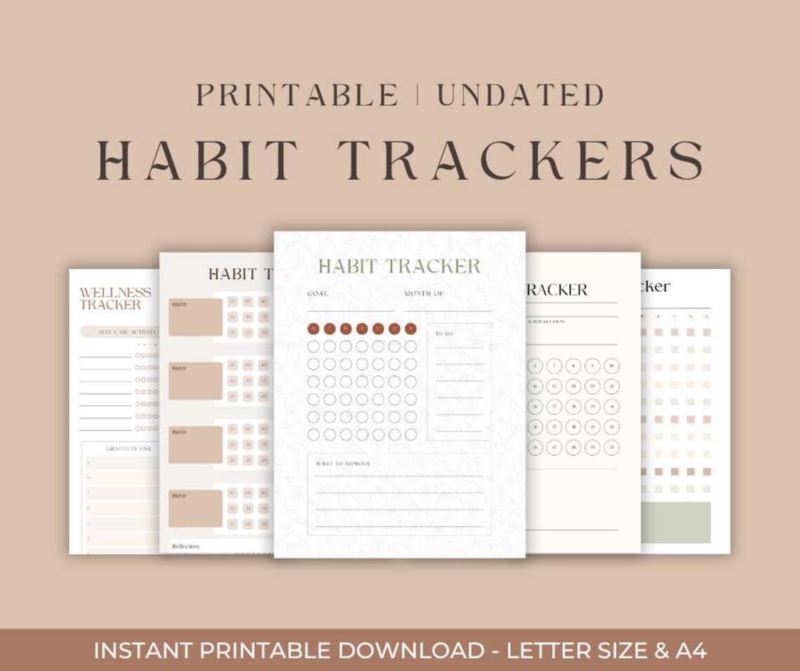 Habit Tracker Bundle Canva Editable Template, Digital & Printable ...