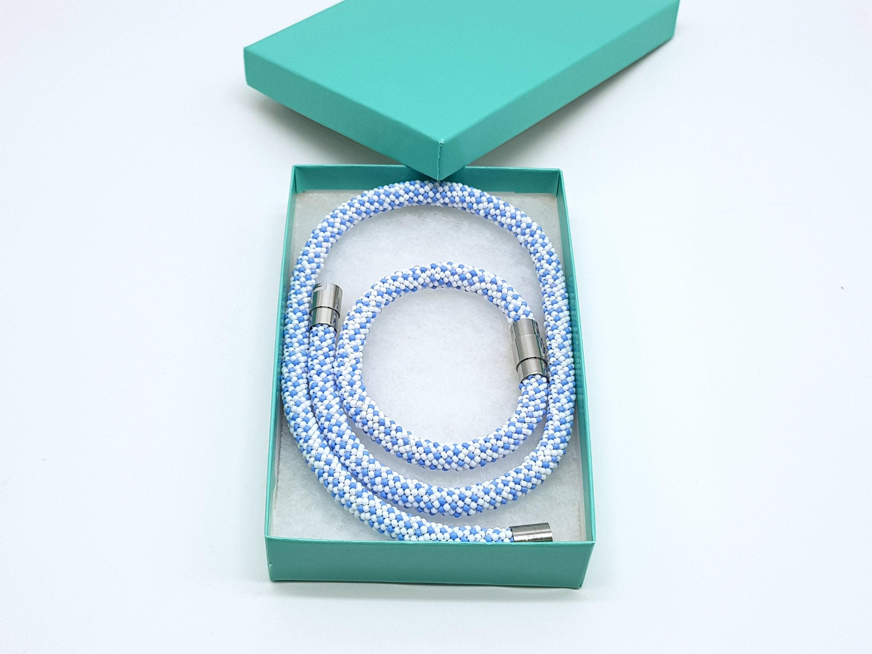 Braided White/blue Set: Choker and Bracelet. Artisan Jewellery - Etsy UK