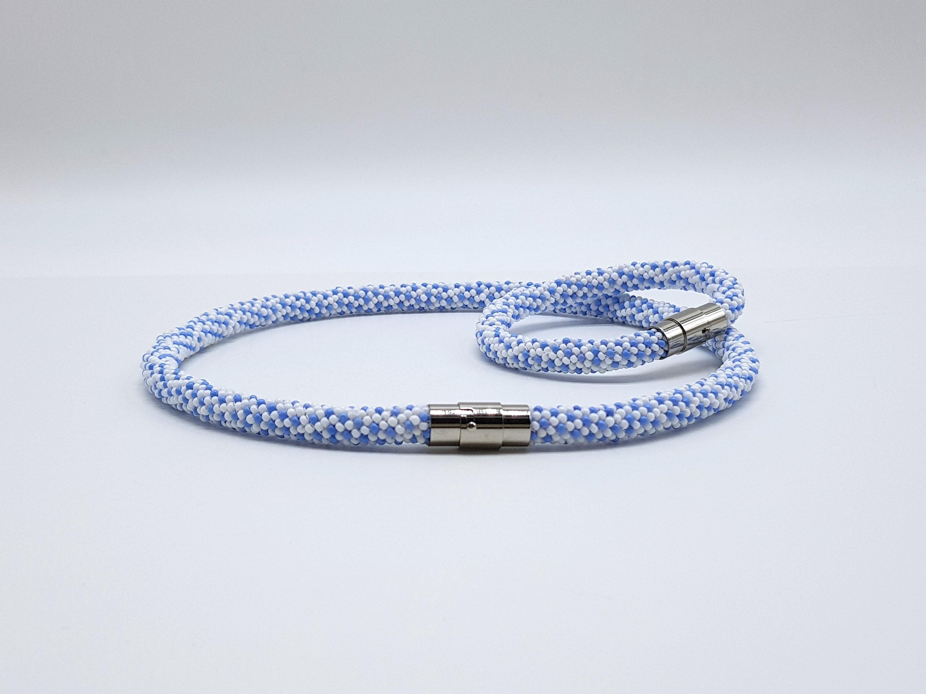 Braided White and Blue Set: Choker and Bracelet. Artisan Jewellery ...