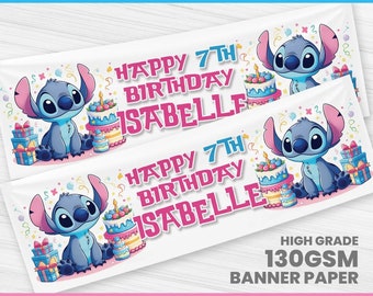 2 X Personalised Disney's Lilo & Stitch Angel Birthday Banners LARGE ...