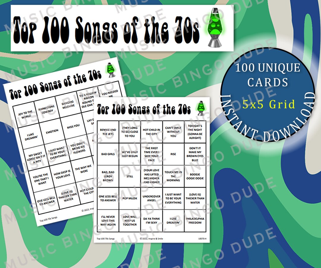 Printable 70s Music Bingo Game | Retro Party Activity | Fun 1970s Music ...