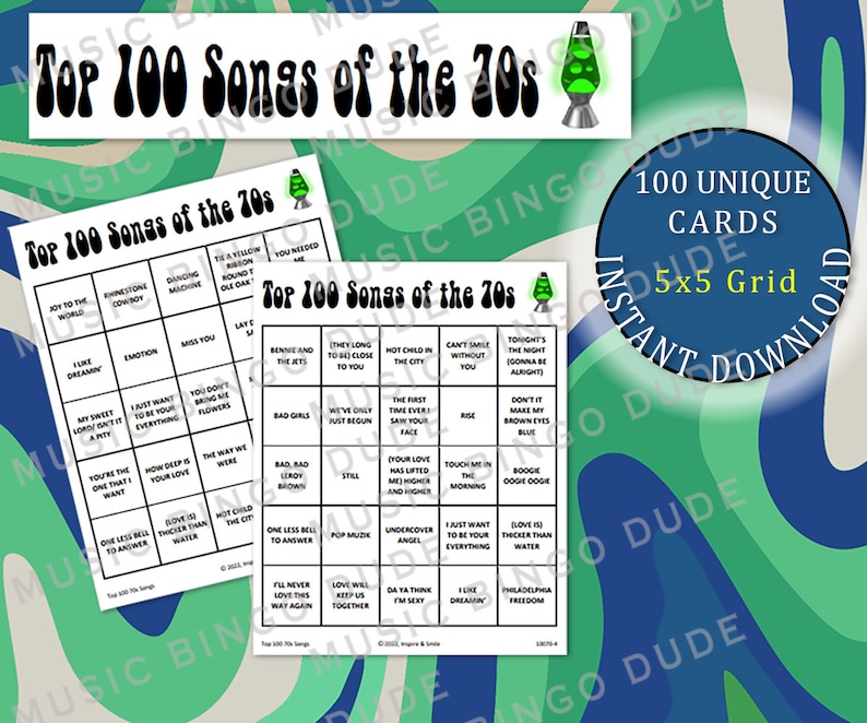 Printable 70s Music Bingo Game | Retro Party Activity | Fun 1970s Music ...