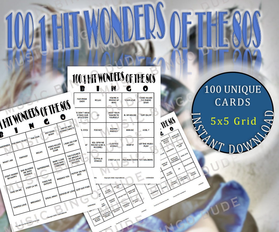 One Hit Wonders 80's Music Bingo, 80s Music Hits, Digital Download ...