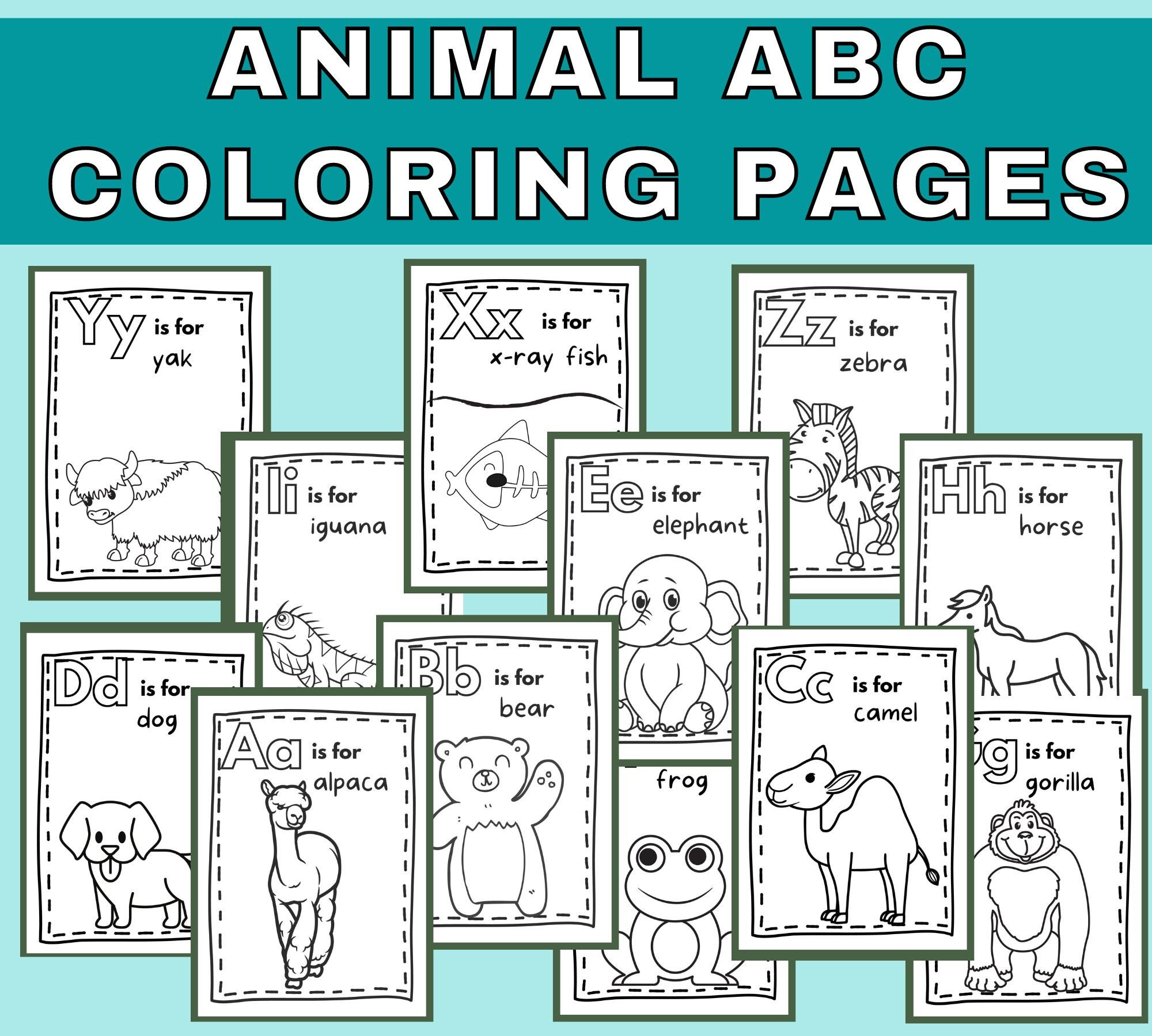 Animal Alphabet Coloring Pages - Etsy