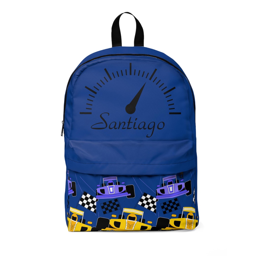 Personalized Blue Racing Cars Backpack Custom Name Kids School Bag Boys ...