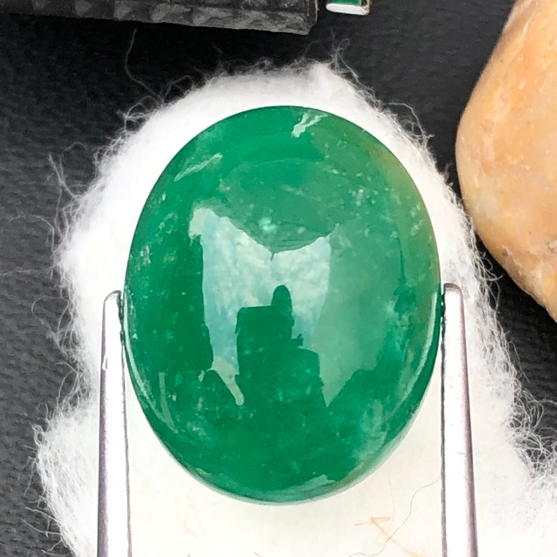 Rare Vivid Green Emerald Cabochon, 14x11 MM 7.95 Carats Natural Loose ...