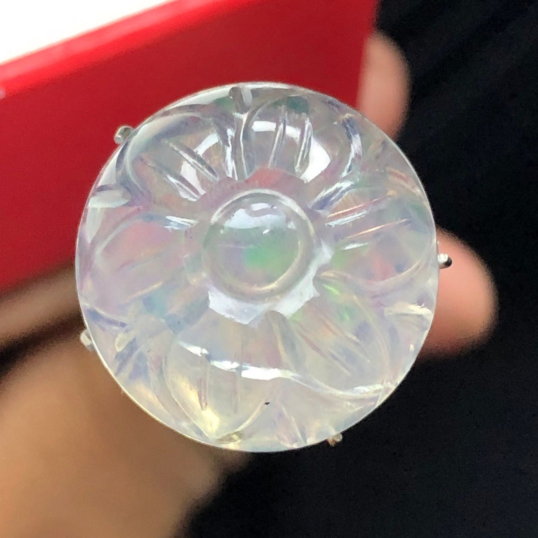 Amazing Rare White Carving Opal With Rainbow Fire, 18MM Loose Ethiopian ...