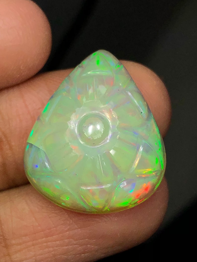 Natural White Carving Opal With Rainbow Fire, 23x19mm Loose Inclused ...