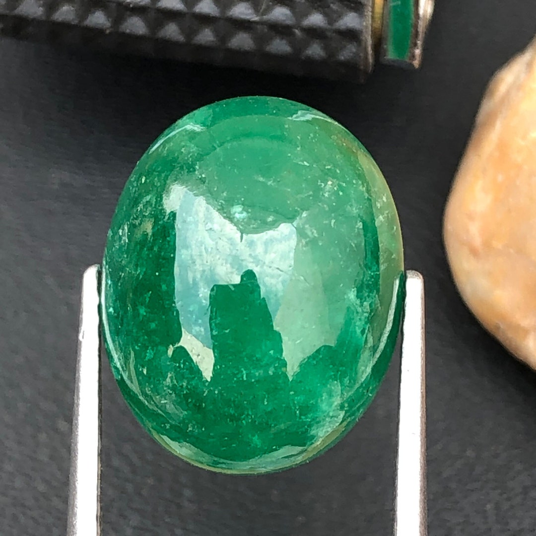 Rare Vivid Green Emerald Cabochon, 14x11 MM 7.95 Carats Natural Loose ...