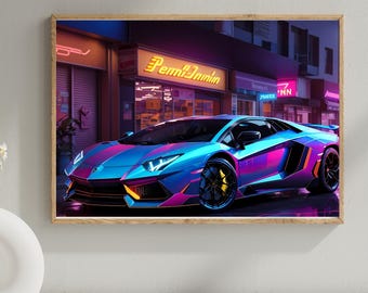 Abstract Neon Lamborghini Wall Art - Etsy