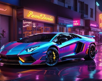 Lamborghini AI Printable, AI Generated Car Art Print, Lamborghini Wall Art, Luxury Car Wall Art ...