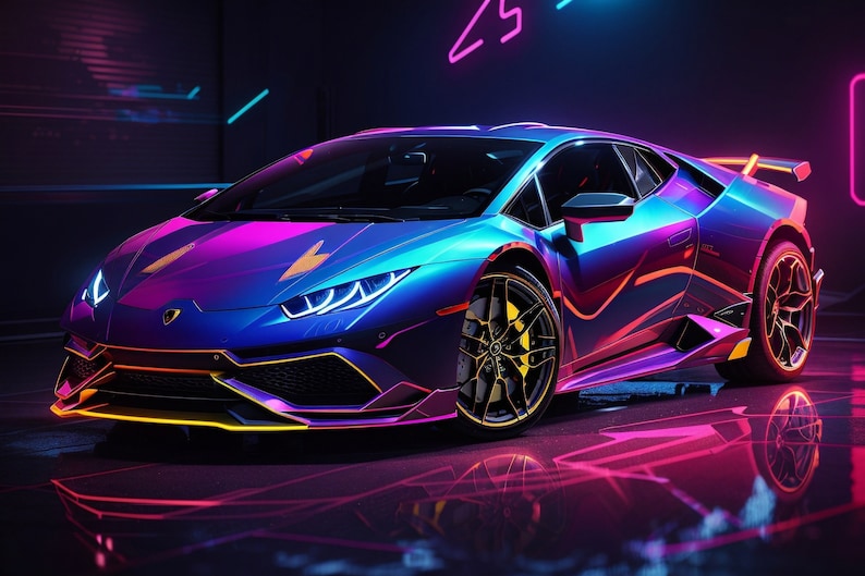 Abstract Neon Lamborghini Huracan Art Print (digital Download) - Etsy